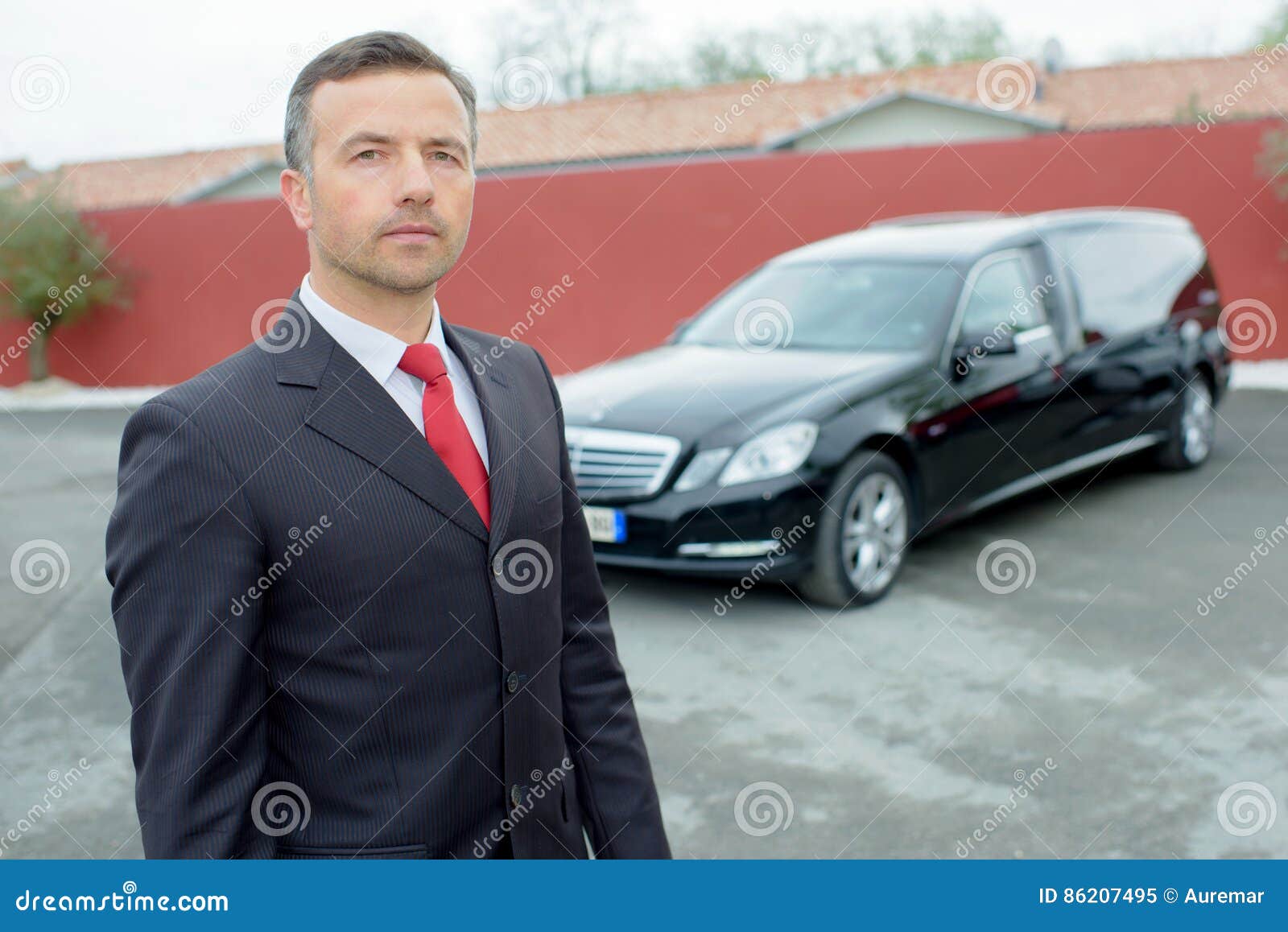 Portrait Funeral Director in Front Hearse Stock Image - Image of ...