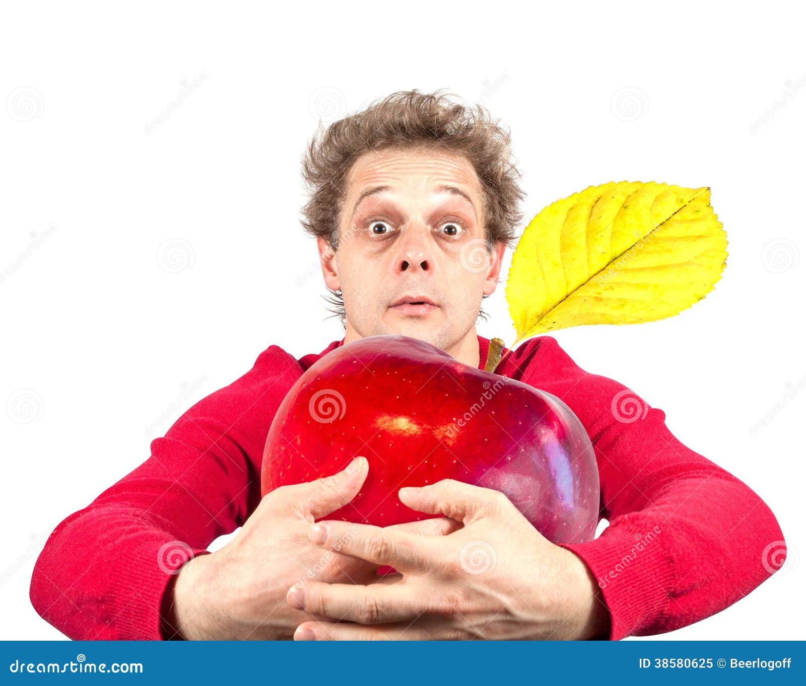 Portrait of Funny Man with Apple Stock Image - Image of carpet ...