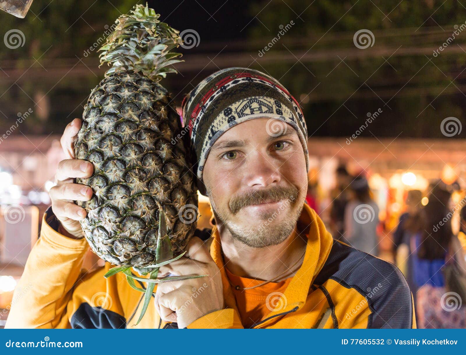 Portrait of Funny Man with Great Pineapple Stock Photo - Image of food ...