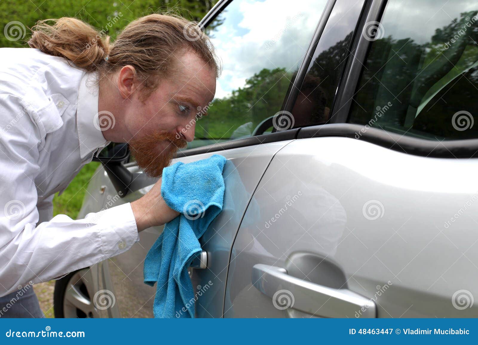 Portrait of Funny Man Washing Car Stock Image - Image of green ...