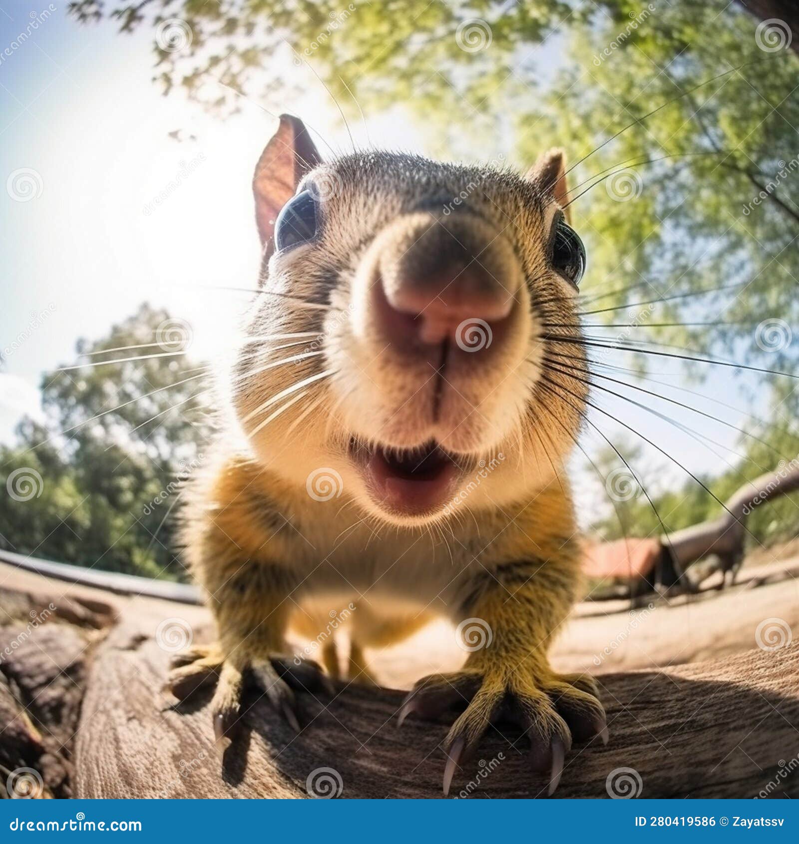Portrait of Funny Squirrel in the Forest. 360 Degrees Panoramic Camera ...
