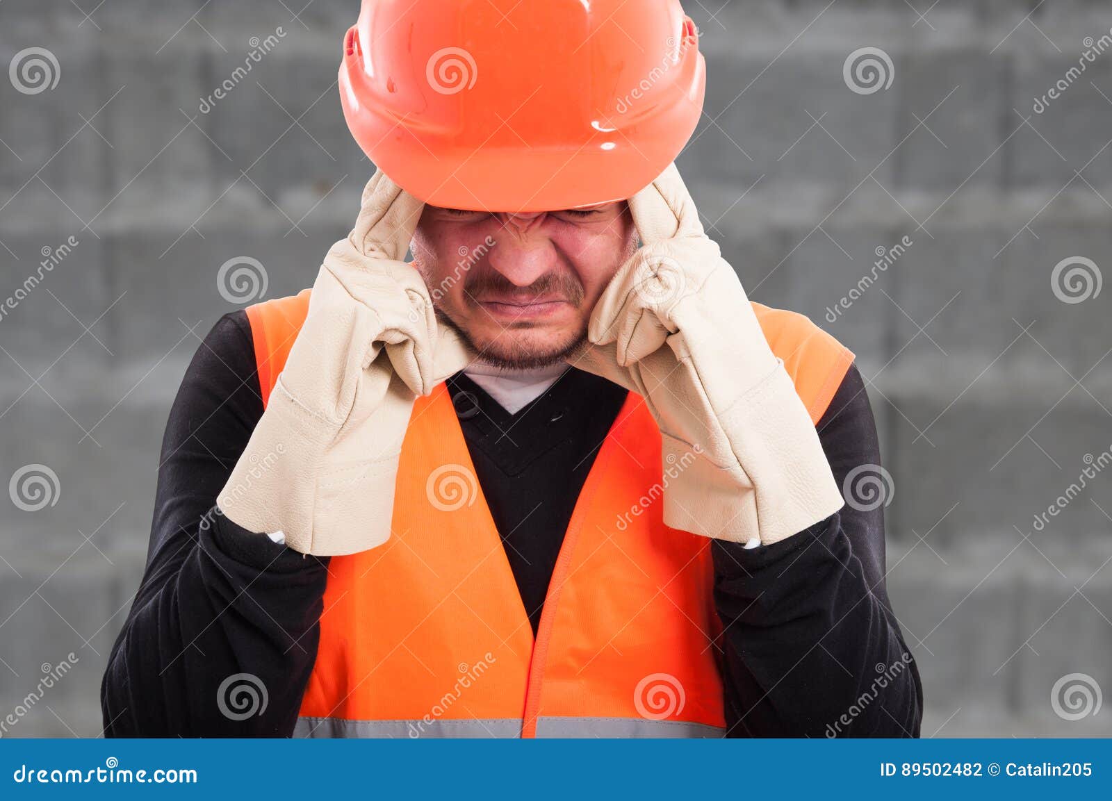 Portrait of Fustrated Workman with Headache Stock Photo - Image of ...