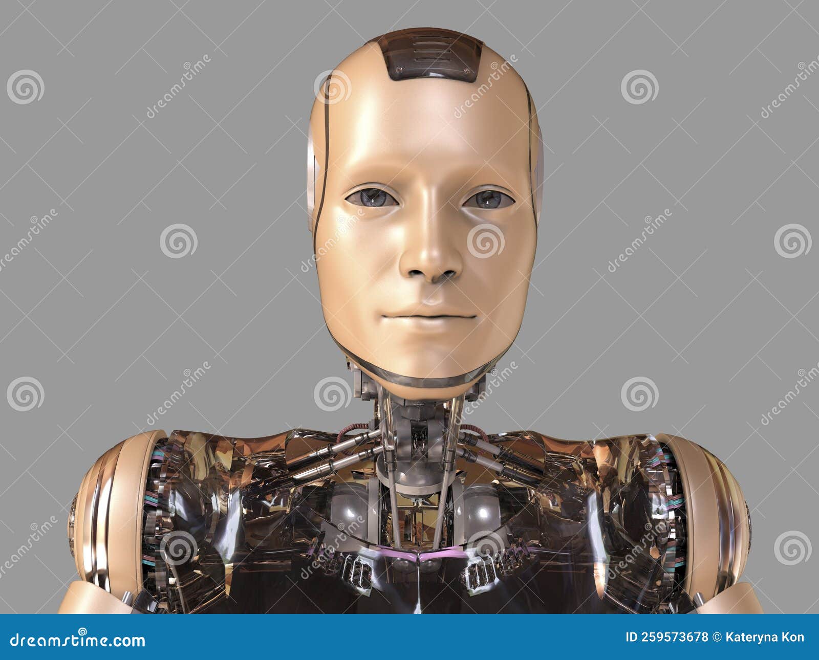 Portrait of a Futuristic Humanoid Robot, 3D Illustration Stock ...