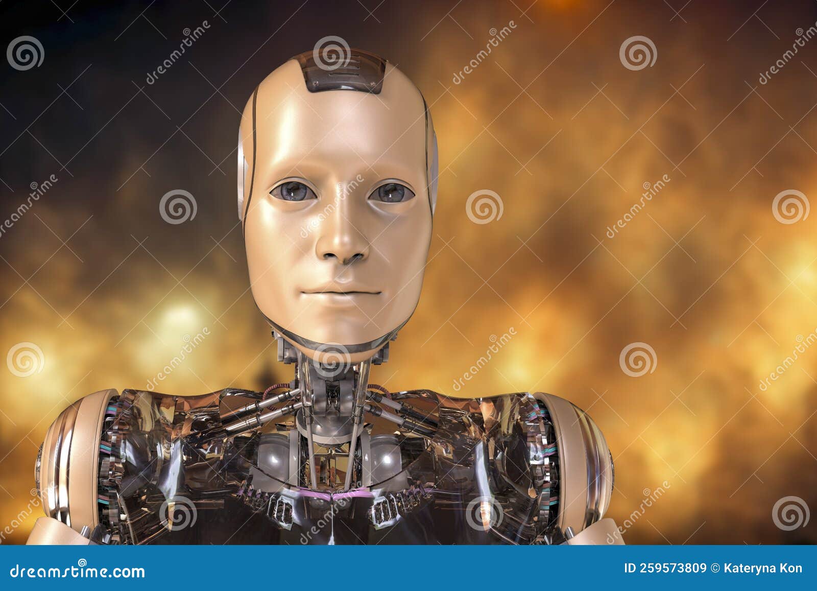 Portrait of a Futuristic Humanoid Robot, 3D Illustration Stock ...