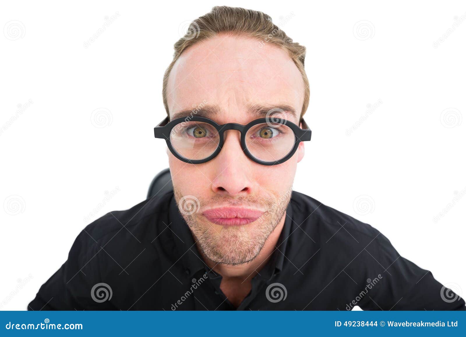 Portrait of Geek Making a Face Stock Photo - Image of studio, shirt ...