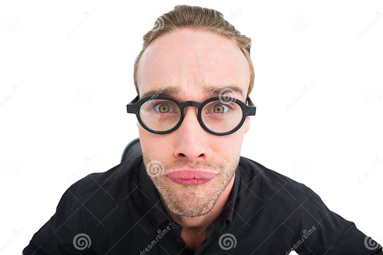 Portrait of Geek Making a Face Stock Photo - Image of studio, shirt ...