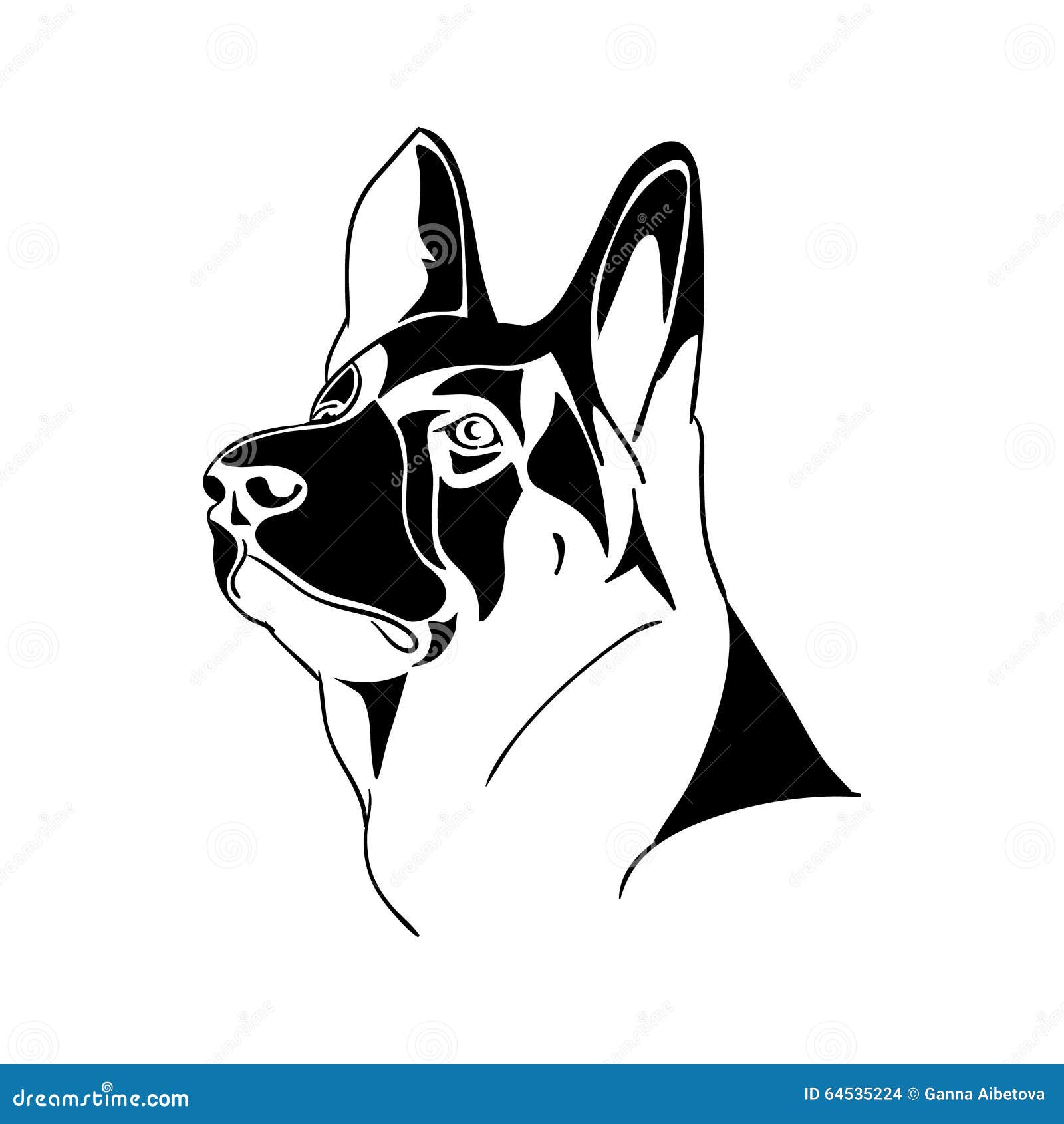 Portrait German Shepherd Dog - Black and White Vector Illustration ...