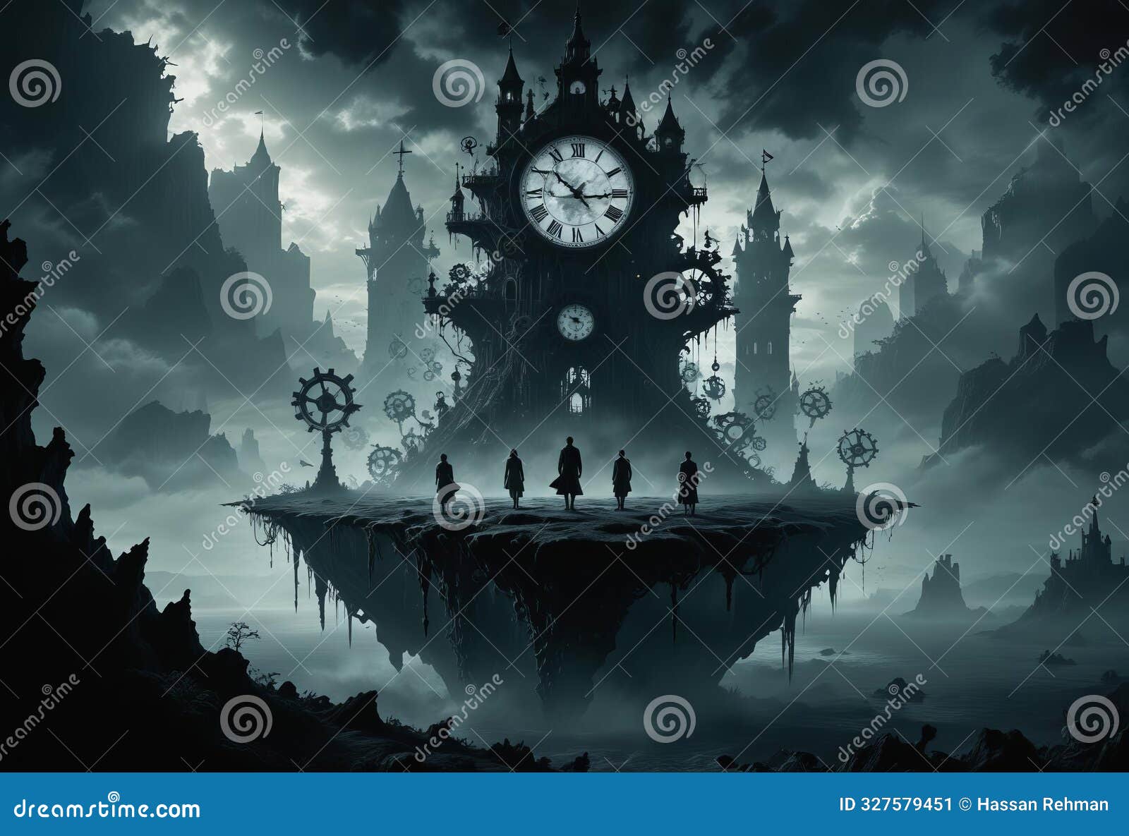 Portrait of Giant Clock Gears and Enchanted Creatures Stock ...