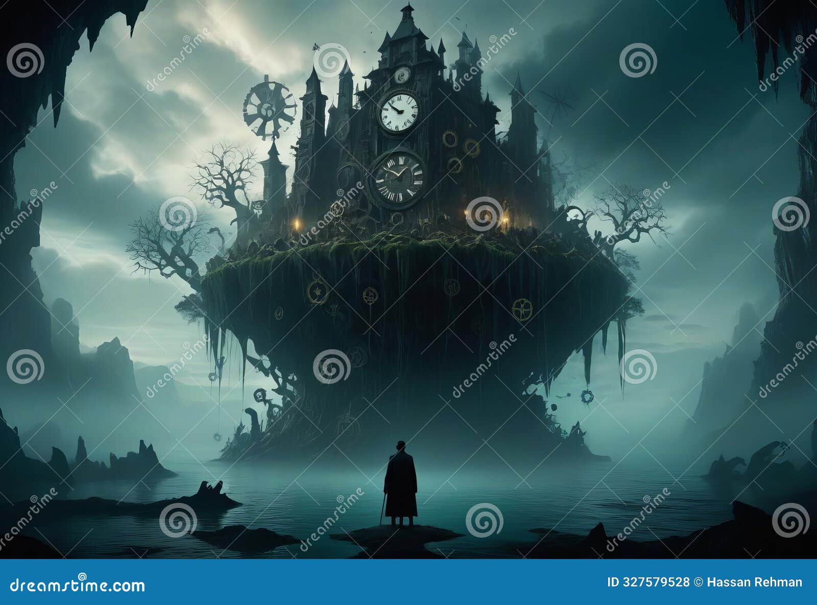 Portrait of Giant Clock Gears and Enchanted Creatures Stock ...