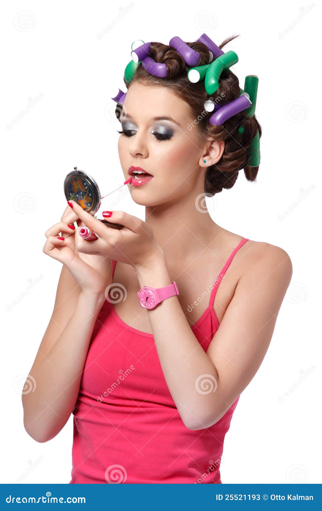 Portrait of a Girl Applying Lipstick Stock Image - Image of mirror ...