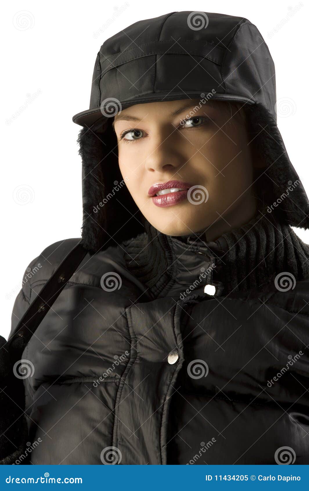 Portrait Girl with Black Hat Stock Image - Image of beautiful, jacket ...