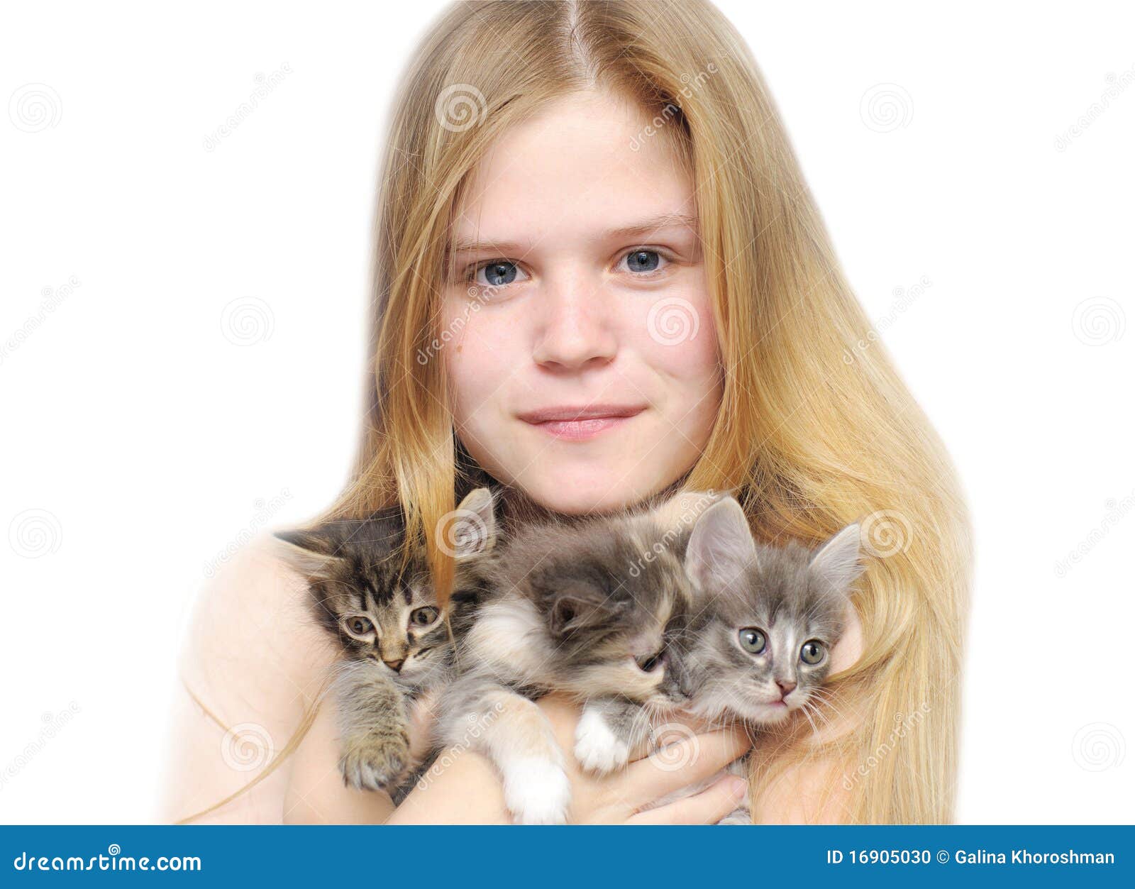 Portrait girl with cats stock photo. Image of young, female - 16905030