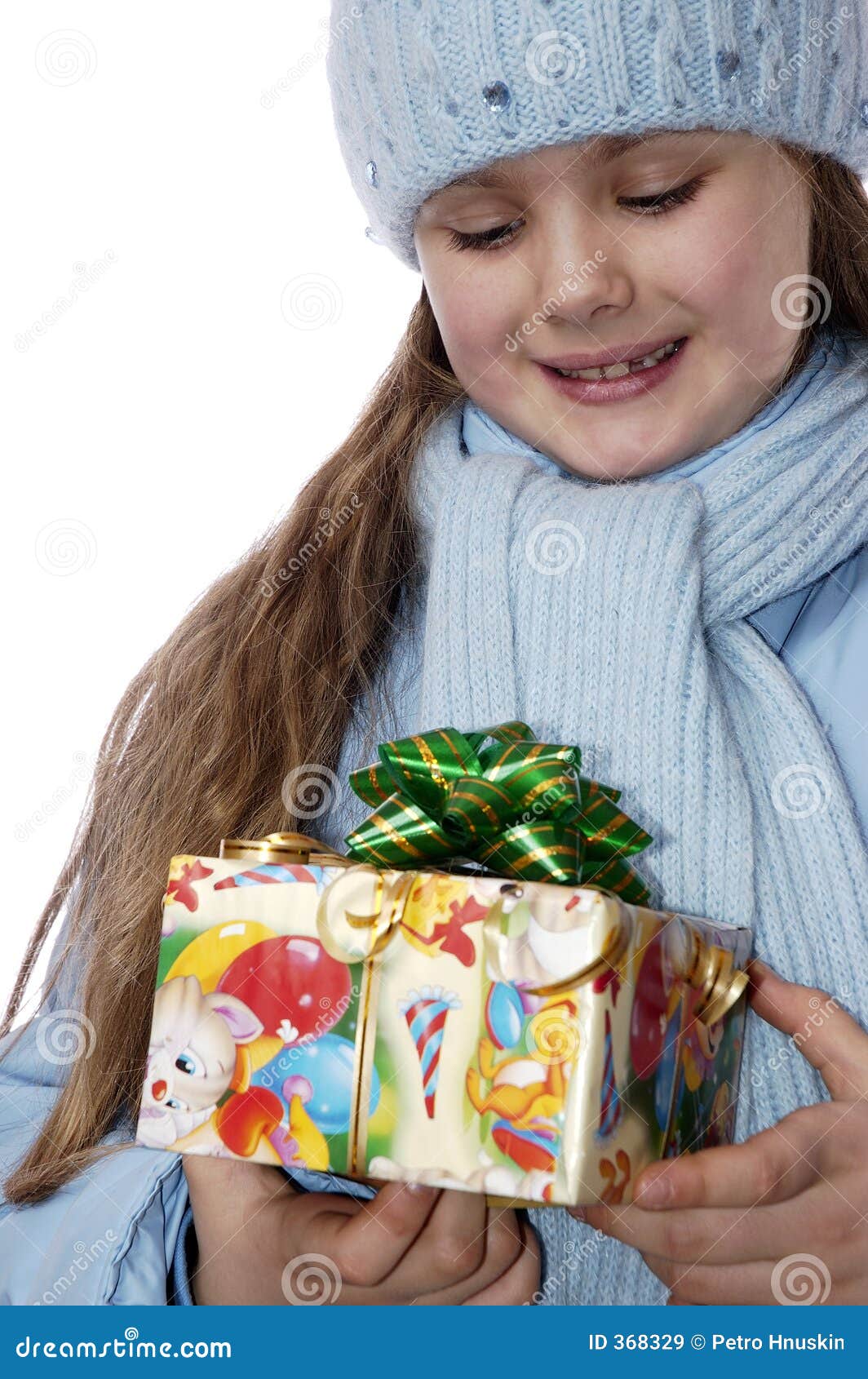 Portrait of the Girl with a Christmas Gift. Stock Image - Image of ...