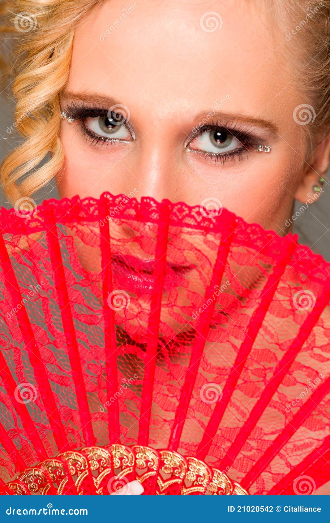 Portrait of Girl Closing Face with Textile Fan Stock Photo - Image of ...