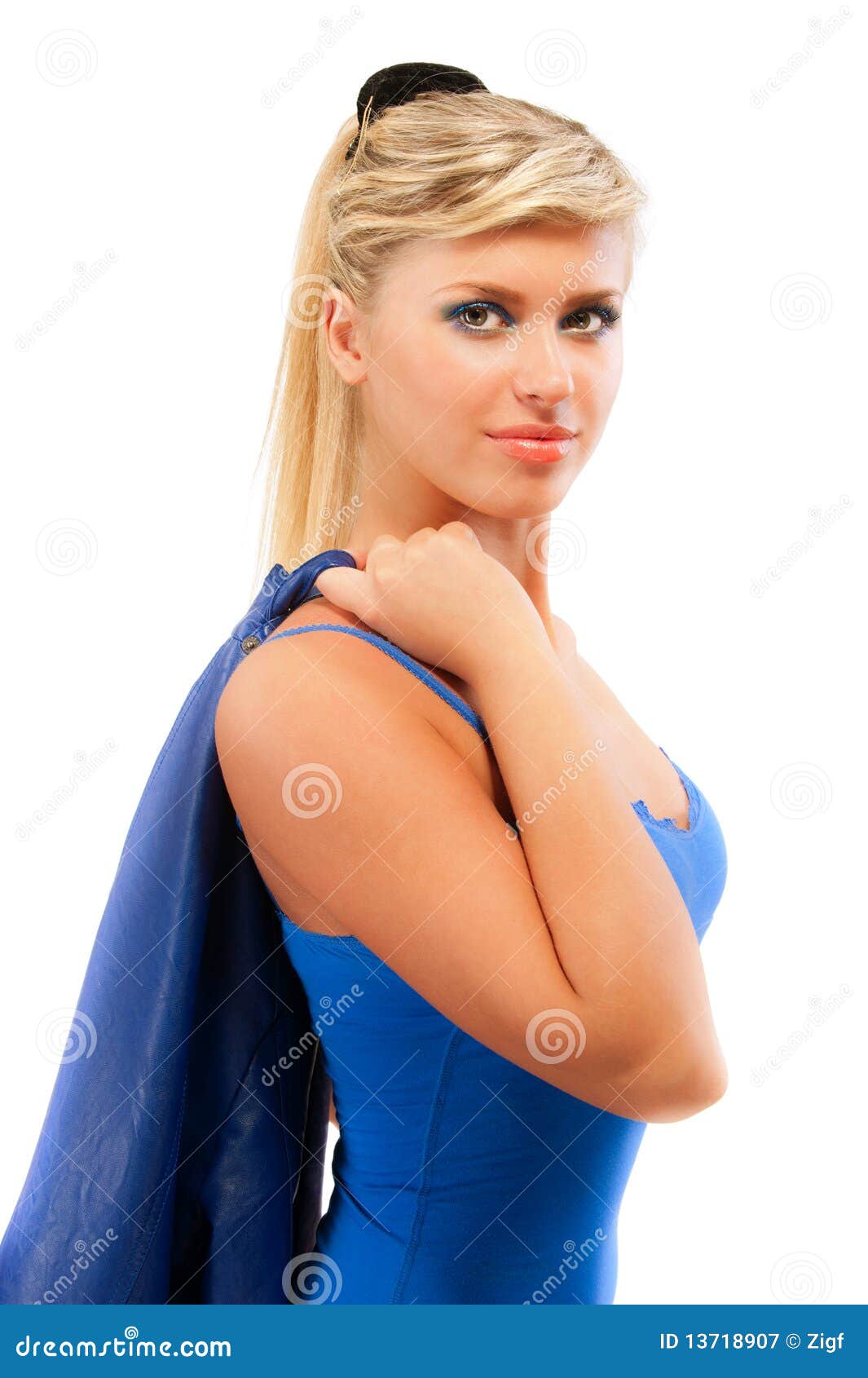 Portrait of Girl in Dark Blue Clothes Stock Image - Image of blue ...