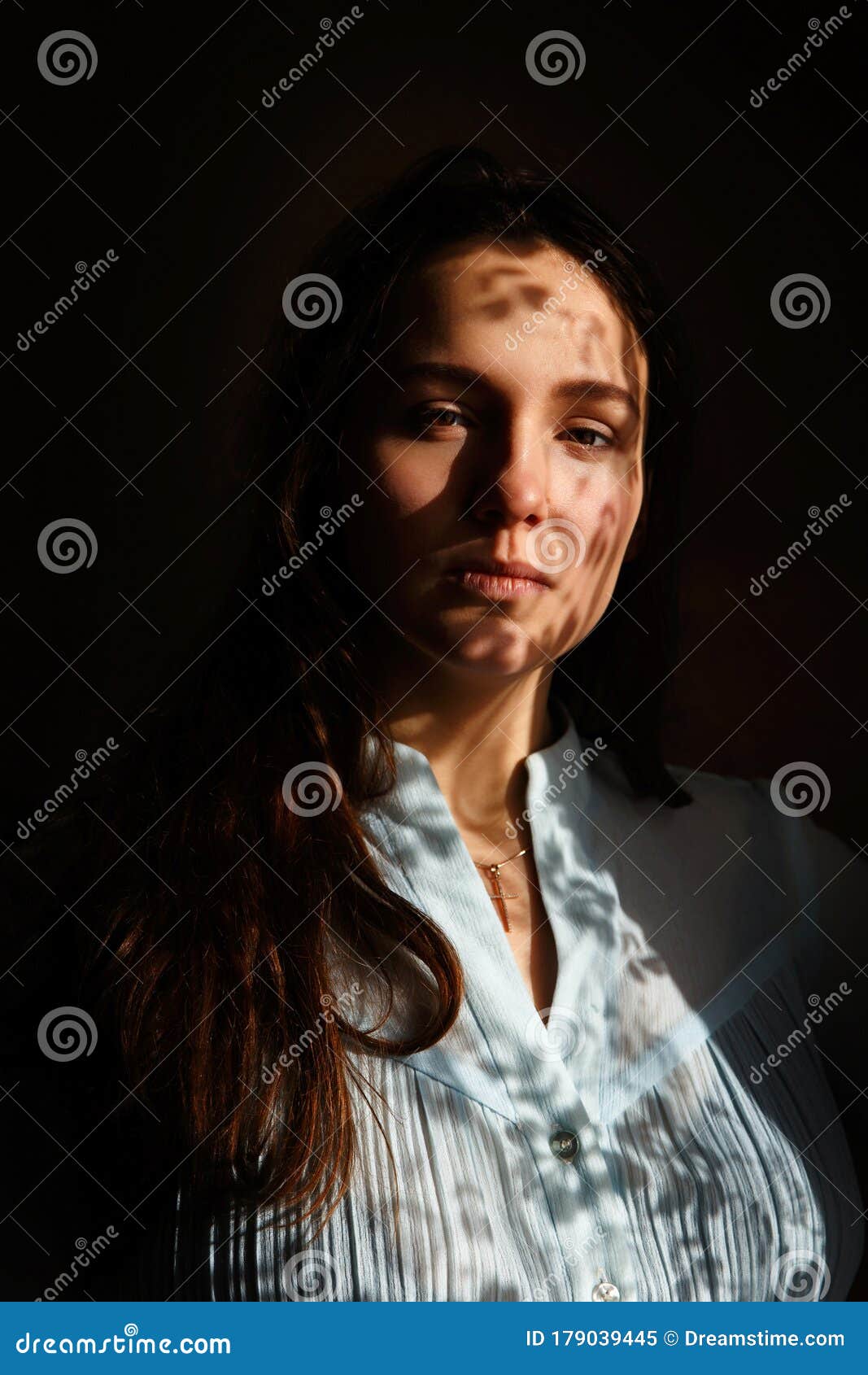 Portrait of the Girl in the Dark Room Stock Image - Image of domestic ...