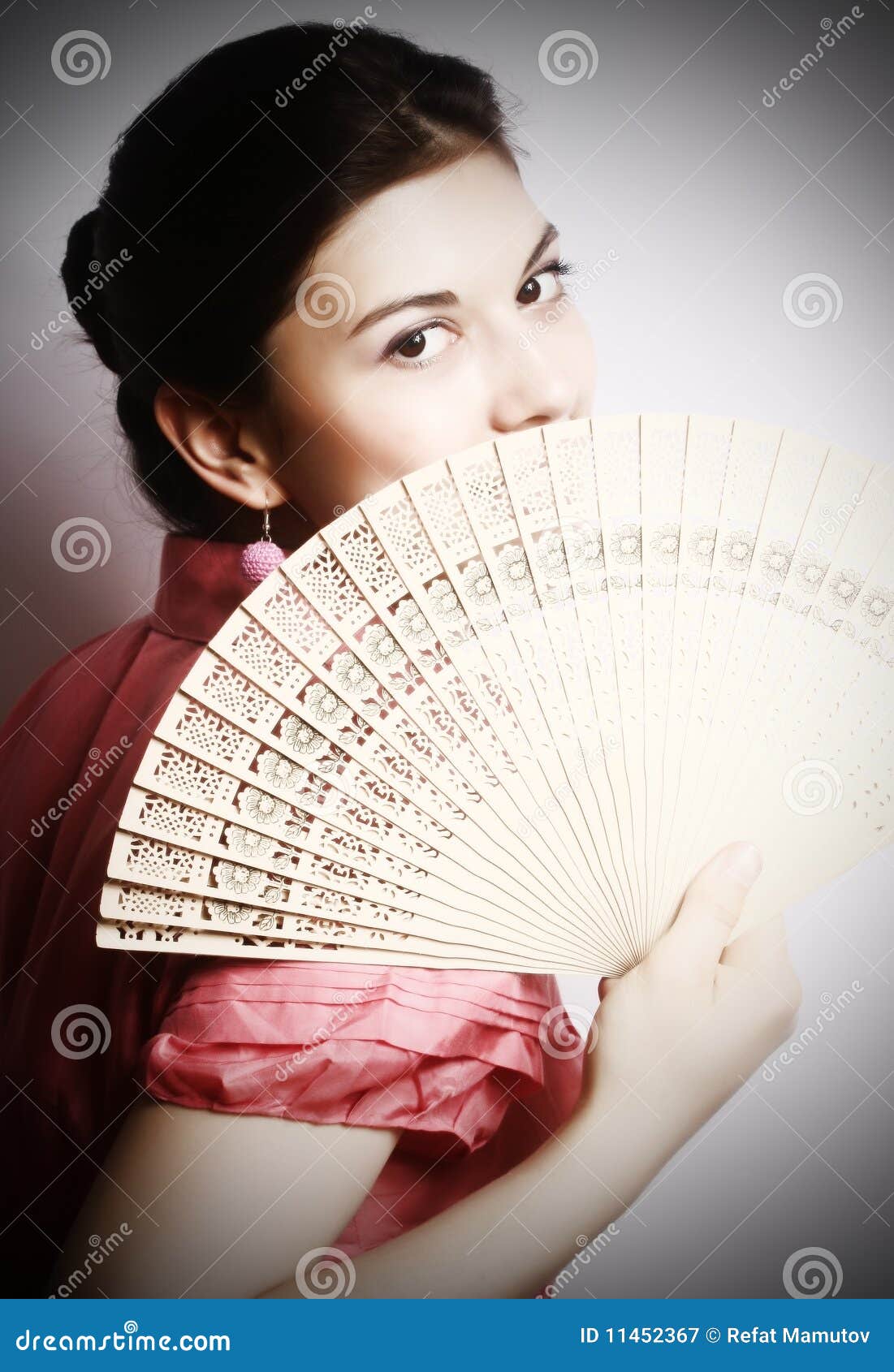 Portrait of the Girl with a Fan. Stock Image - Image of cute, beautiful ...