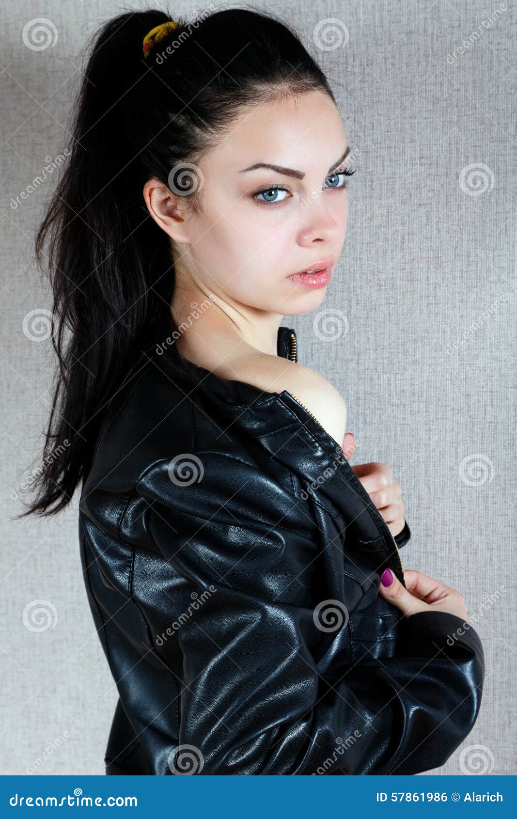 Portrait of a Girl in a Jacket Stock Photo - Image of attractive, dark ...