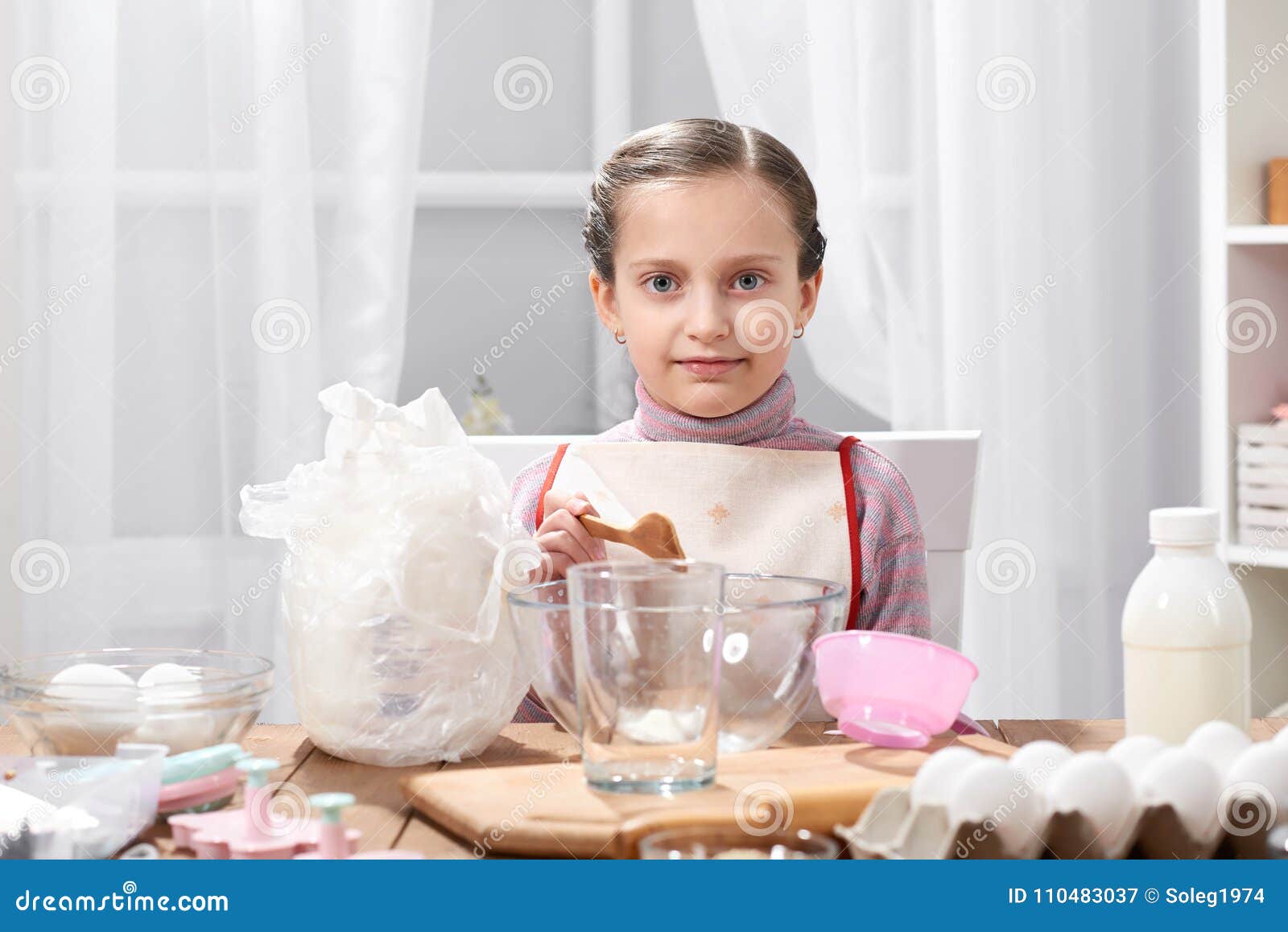 Portrait of Girl in Kitchen Making Pastries Stock Image - Image of food ...
