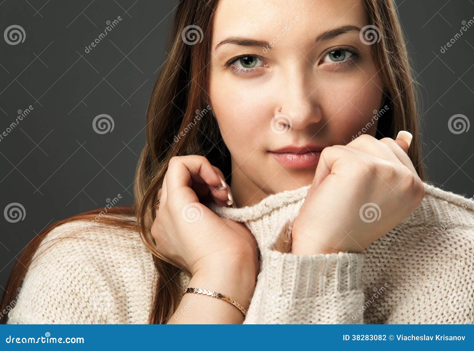 Portrait of Girl in Knitted Sweater Stock Photo - Image of 2024 ...