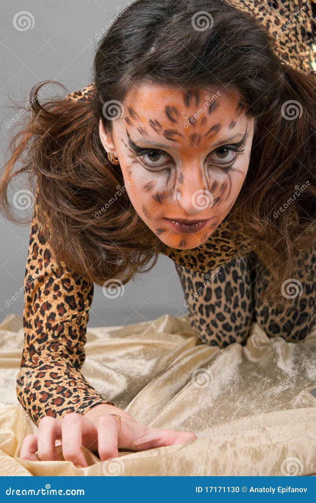 Portrait of Girl with Leopard S Face-art Stock Photo - Image of nails ...