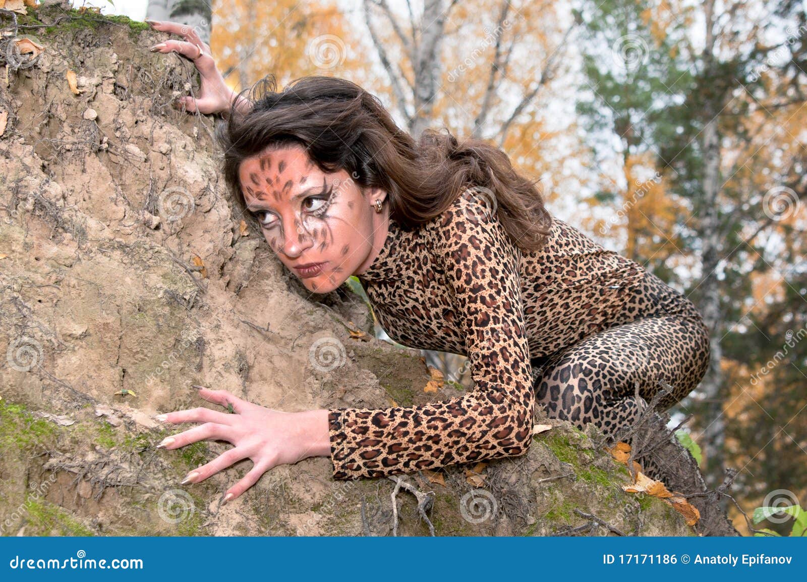 Portrait of Girl with Leopard S Face-art Stock Photo - Image of hair ...