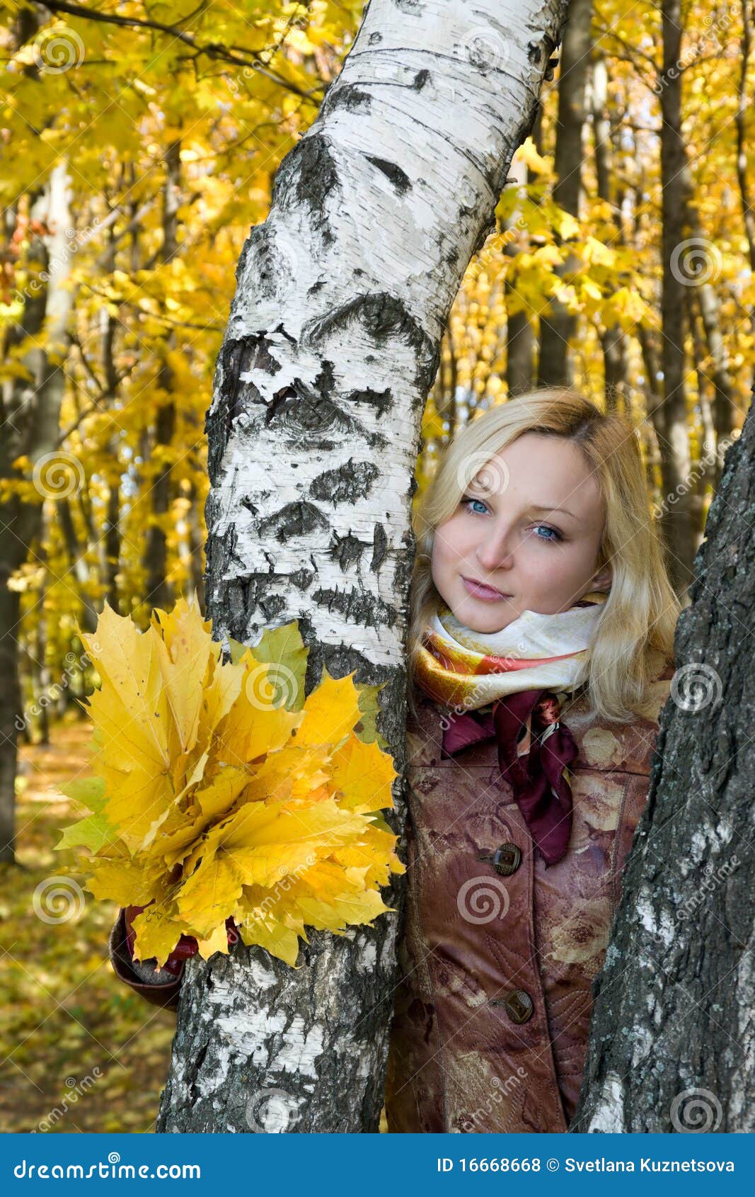 Portrait of a Girl with a Maple Leaf Stock Photo - Image of beauty ...