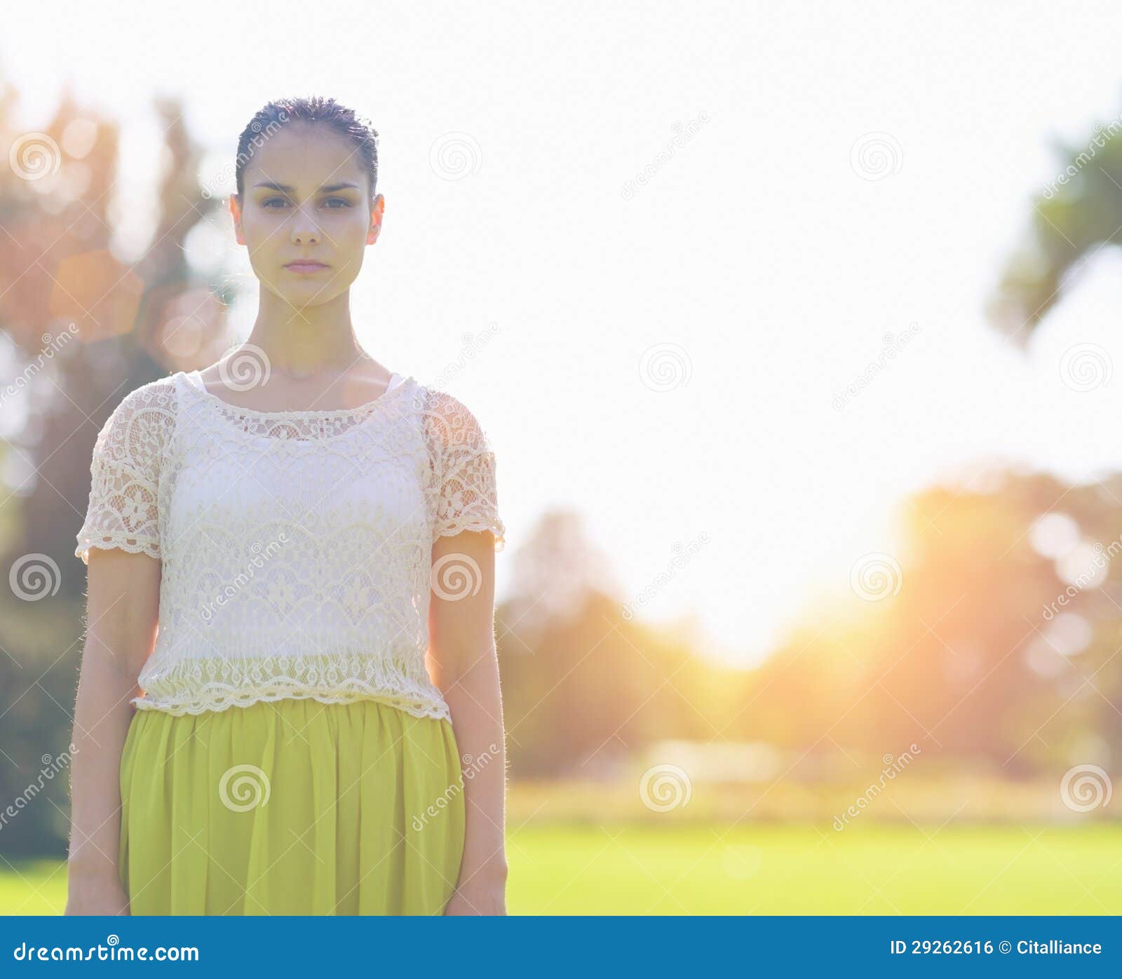 Portrait of girl on meadow stock photo. Image of female - 29262616