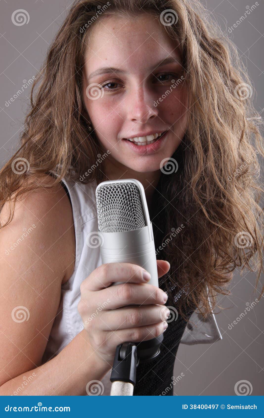 Portrait of a Girl with a Microphone Stock Image - Image of audio ...