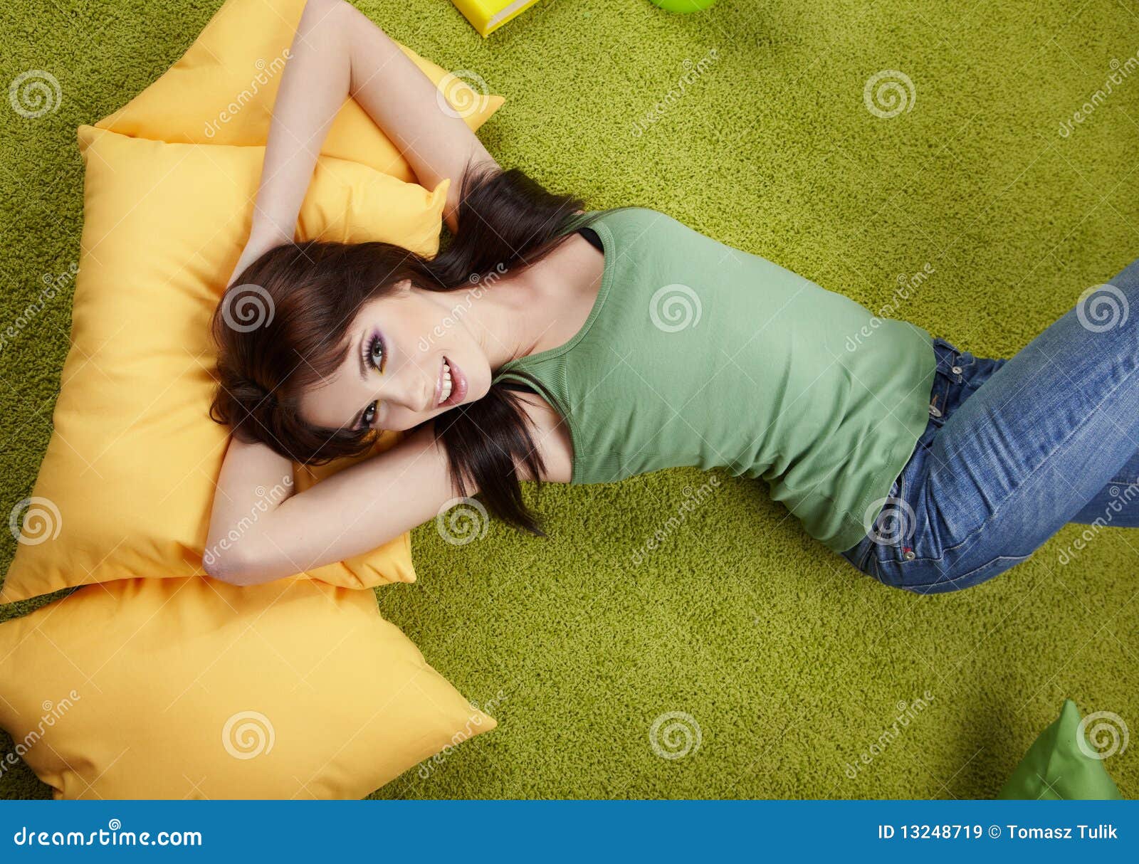 Portrait of a Girl Napping on Pillow. Stock Image - Image of female ...