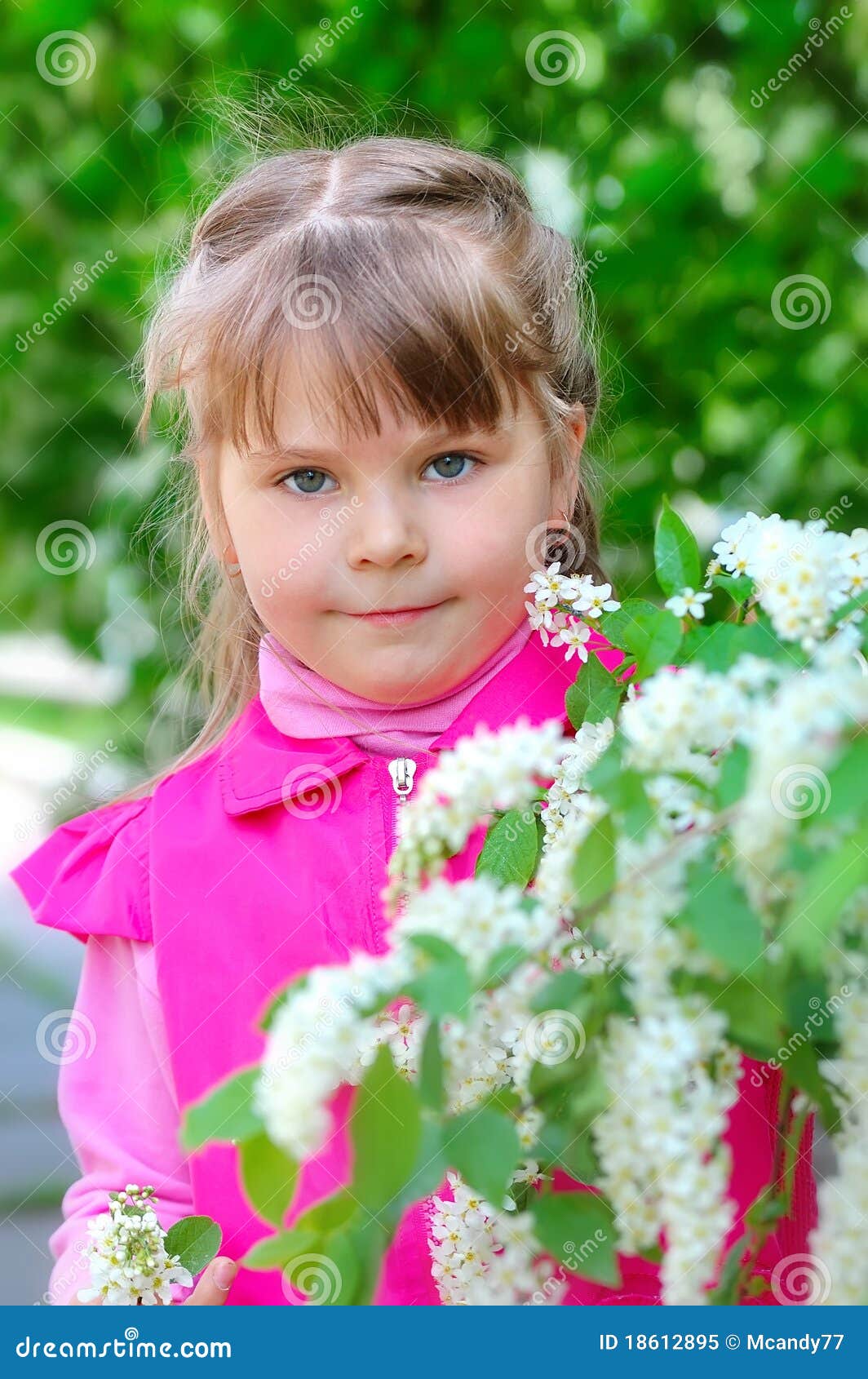 Portrait of a Girl Next To Flowering Tree Stock Image - Image of female ...