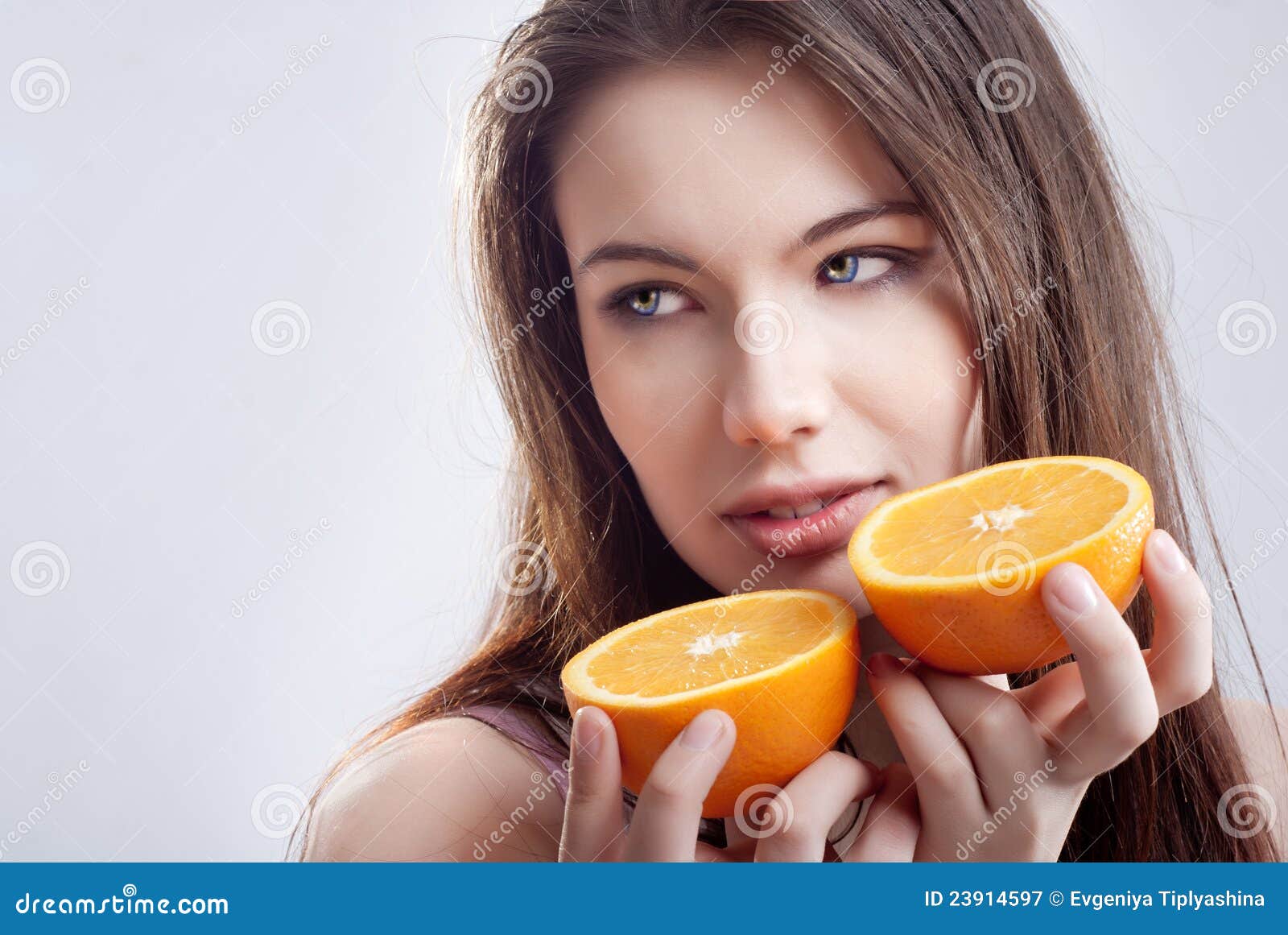 Portrait of a Girl with an Orange Stock Image - Image of diet, home ...
