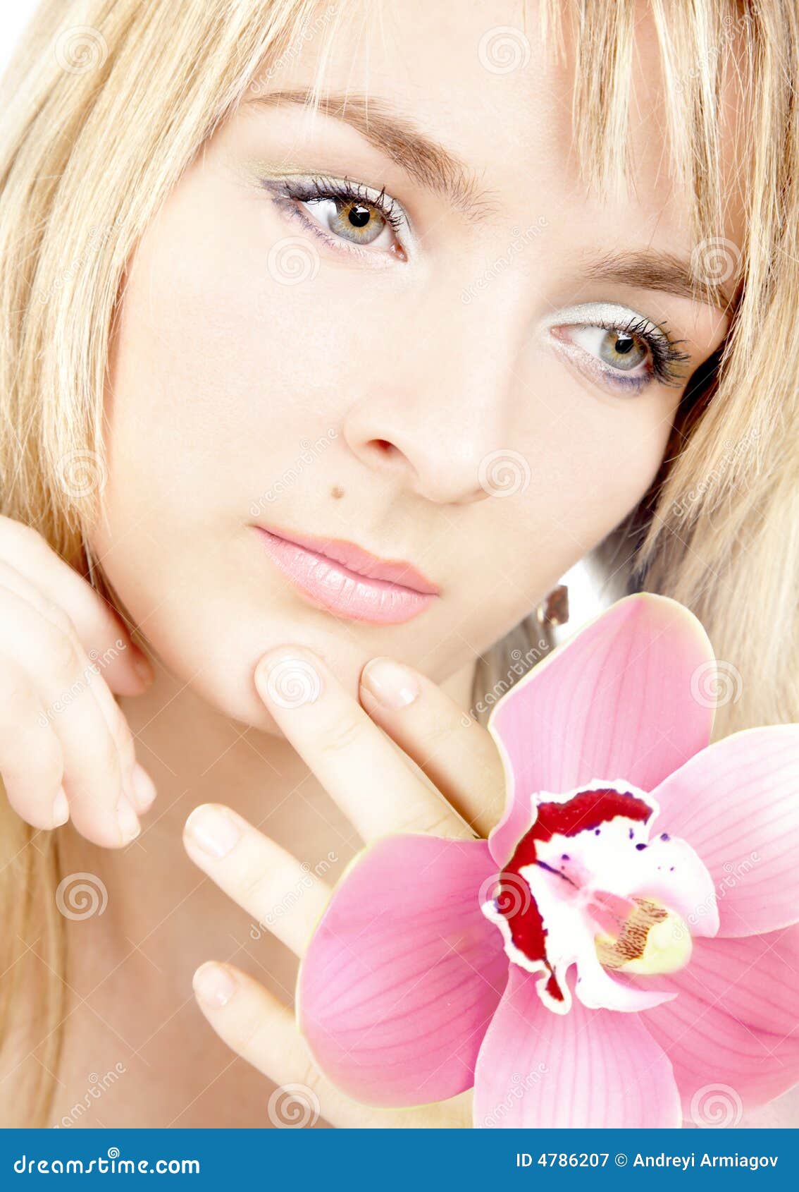 Portrait of the Girl with an Orchid Stock Image - Image of human ...