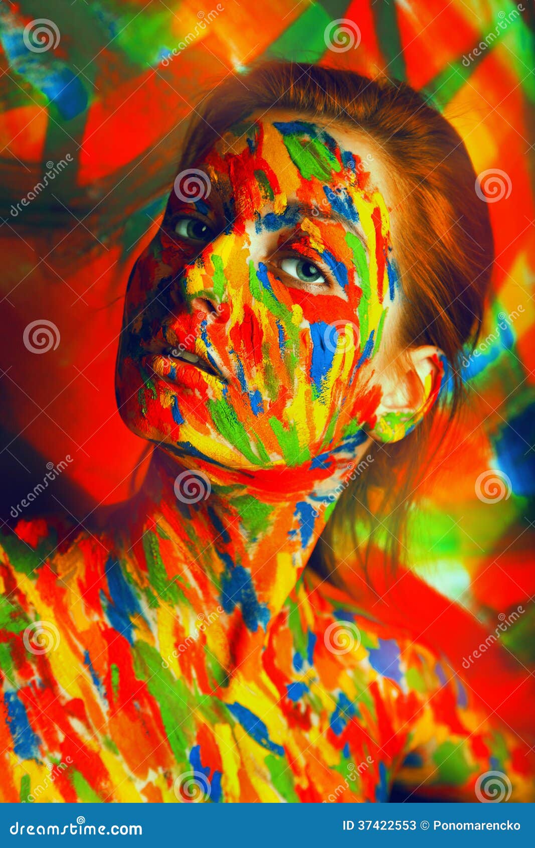 Portrait of girl in paints stock image. Image of beauty - 37422553