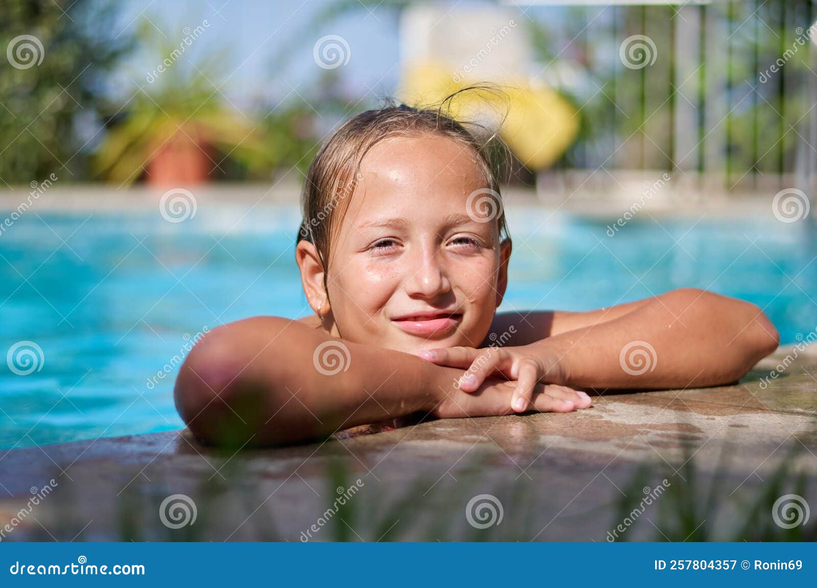 Portrait of a Girl in the Pool Stock Image - Image of holiday, playing ...