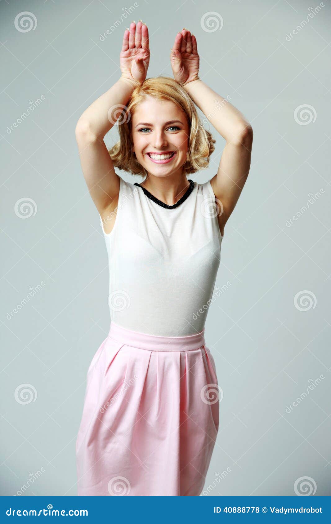 Portrait of a Girl Raising Hands Stock Photo - Image of funny, excited ...