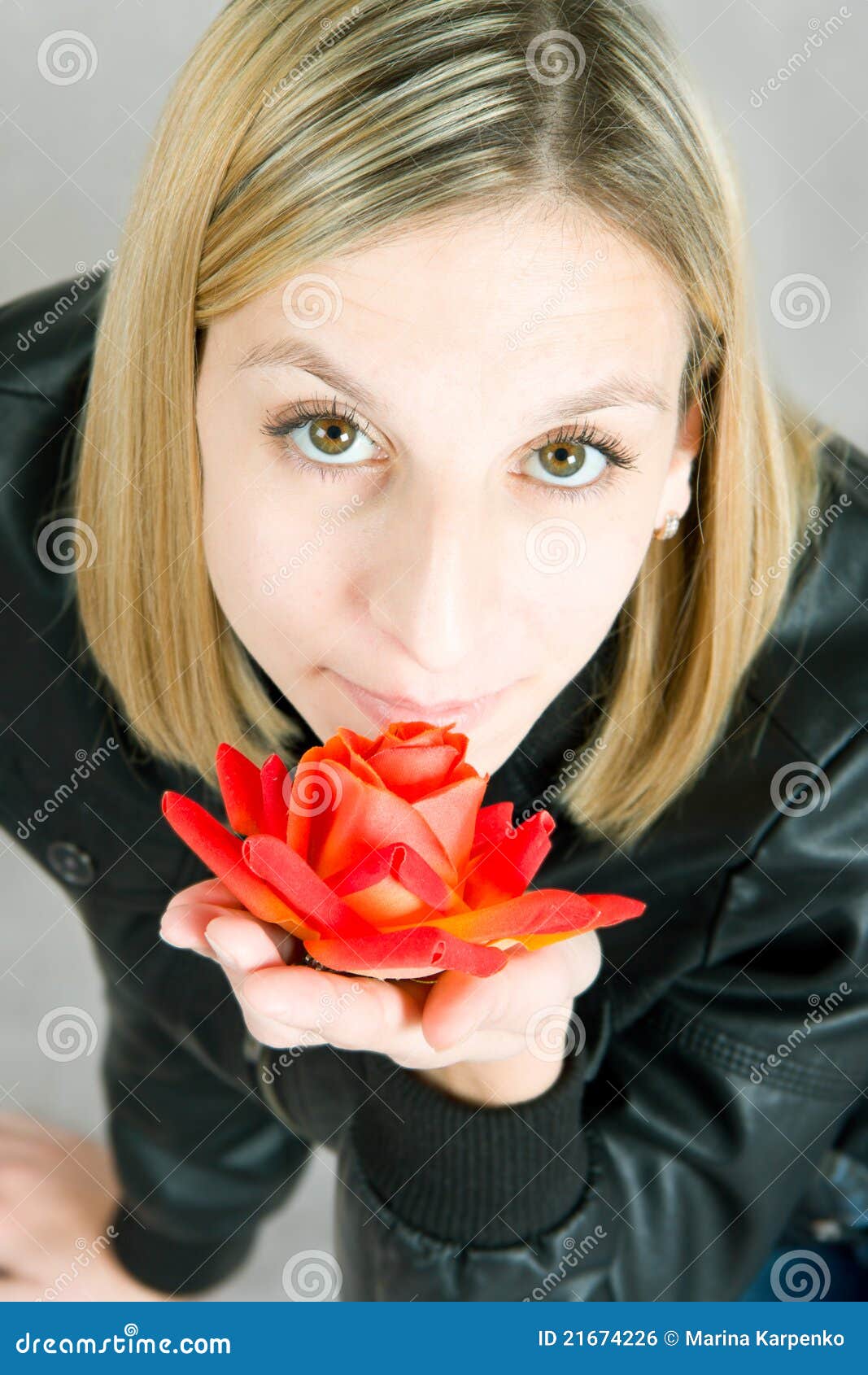 Portrait of the Girl with a Rose in Hand Stock Photo - Image of hair ...