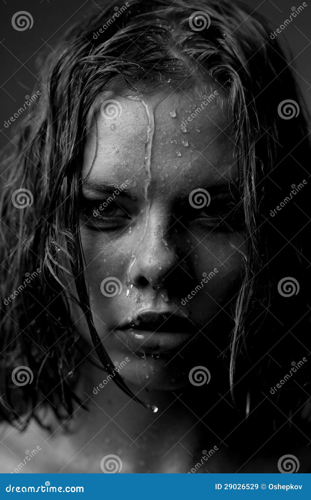 Portrait of a Girl S Face Which Water Flows Stock Image - Image of ...