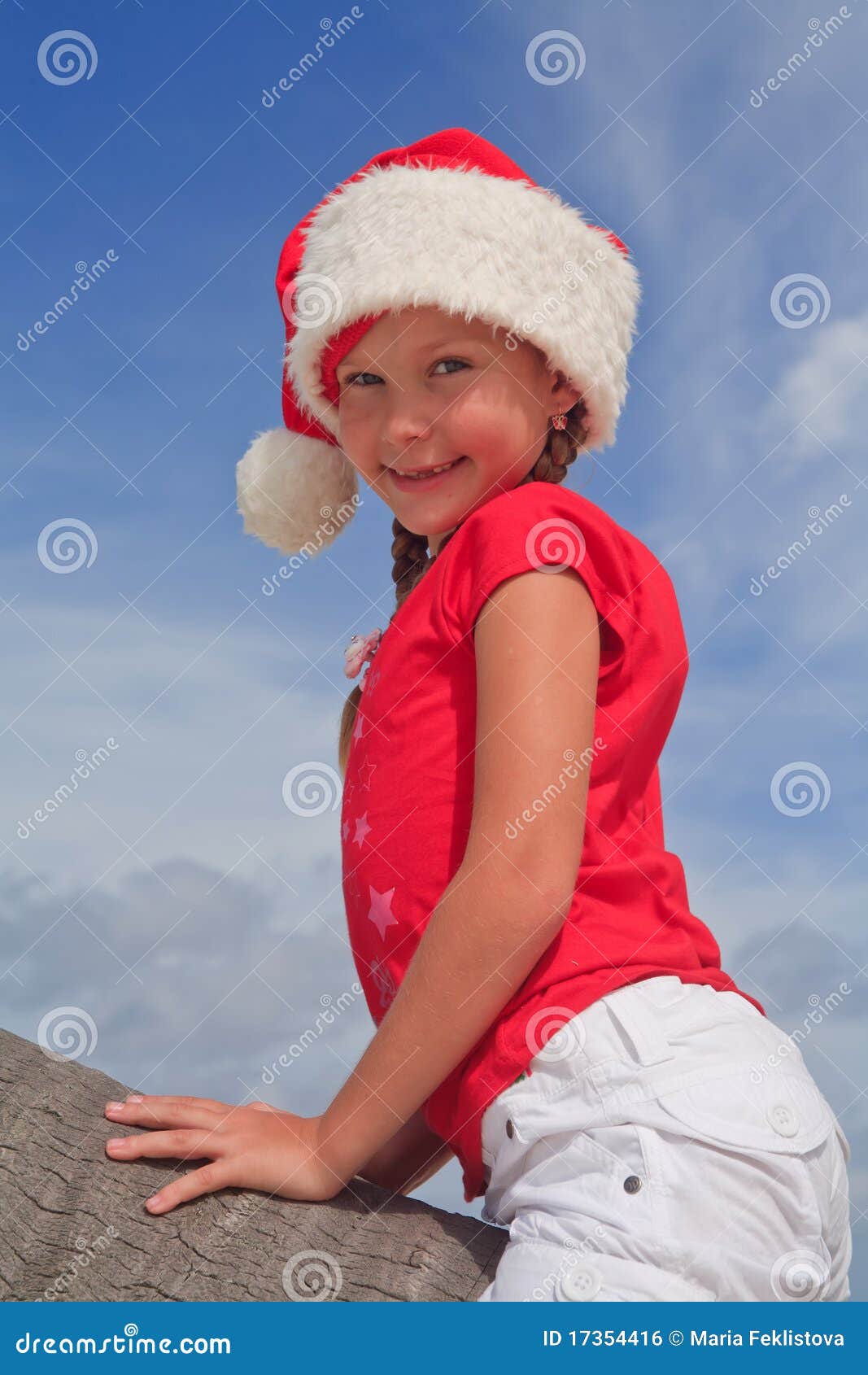 Portrait of Girl in Santa S Hat Stock Photo - Image of december, white ...