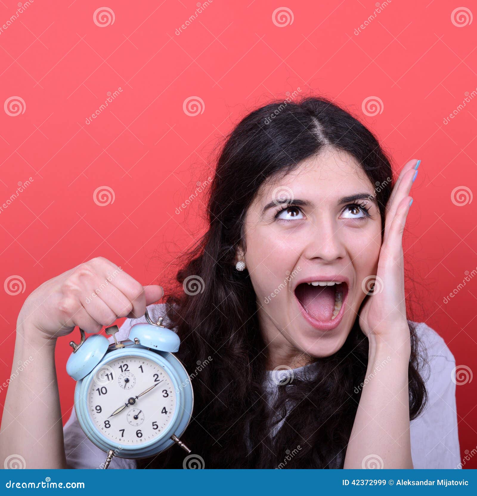 Portrait of Girl Screaming while Holding Clock Stock Image - Image of ...