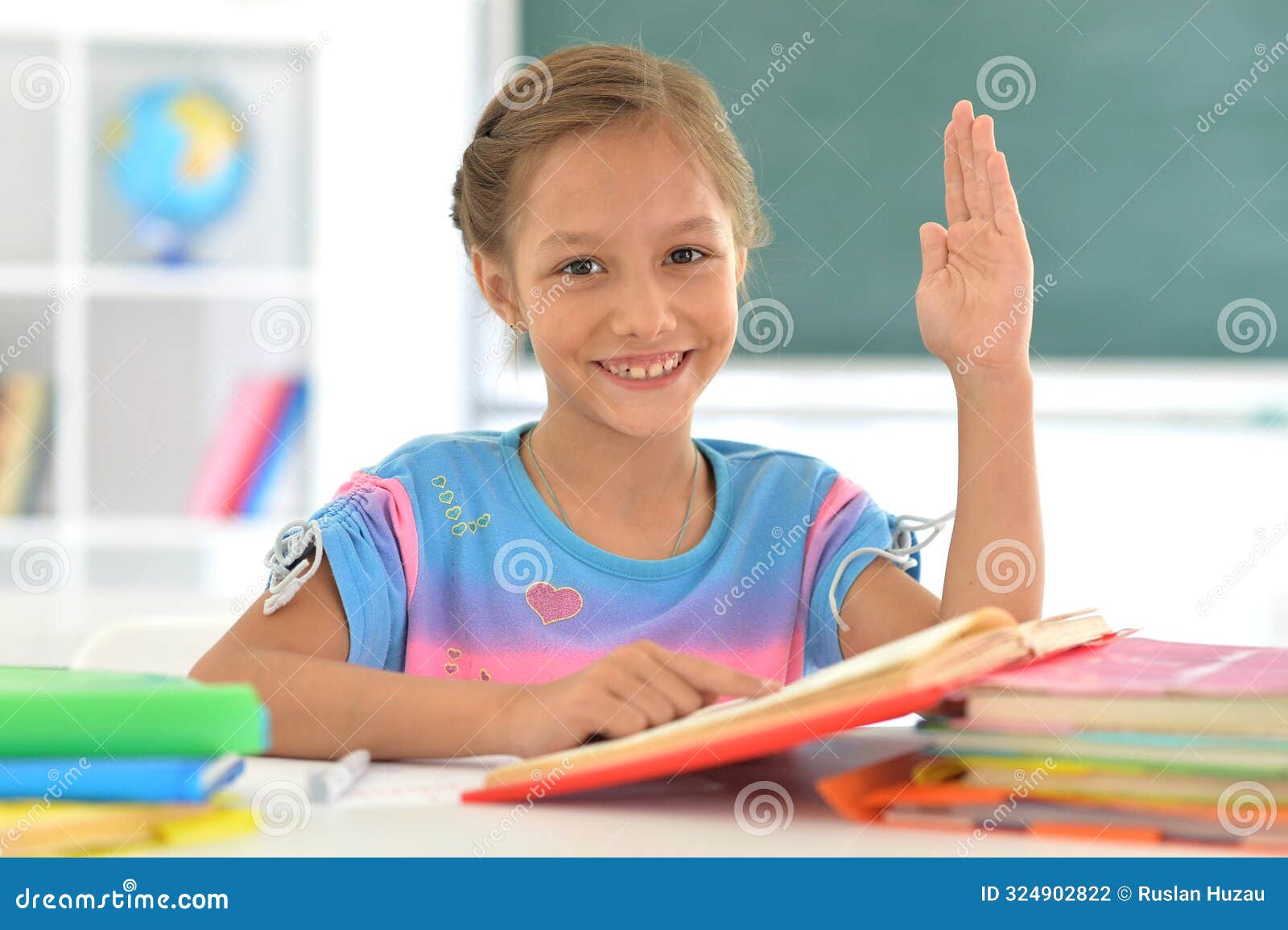Portrait of Girl Studing with Books at Classroom Stock Photo - Image of ...