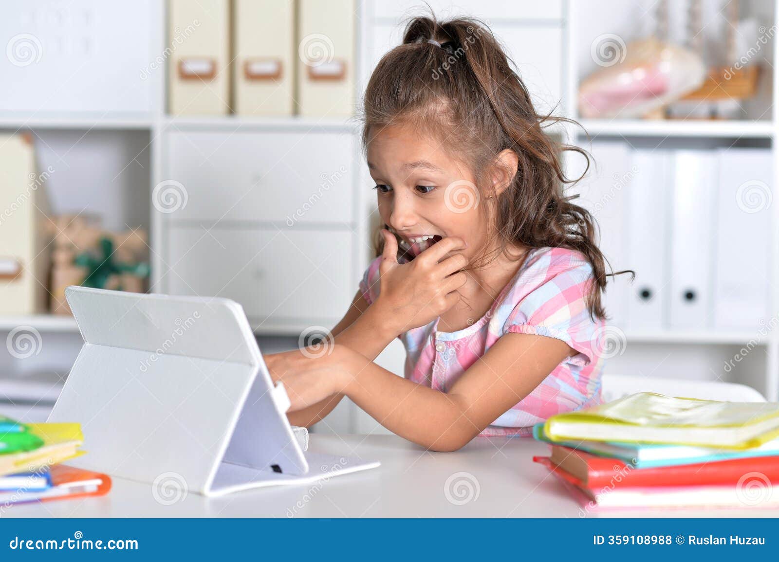 Portrait of Girl Studing with Tablet at Classroom Stock Photo - Image ...