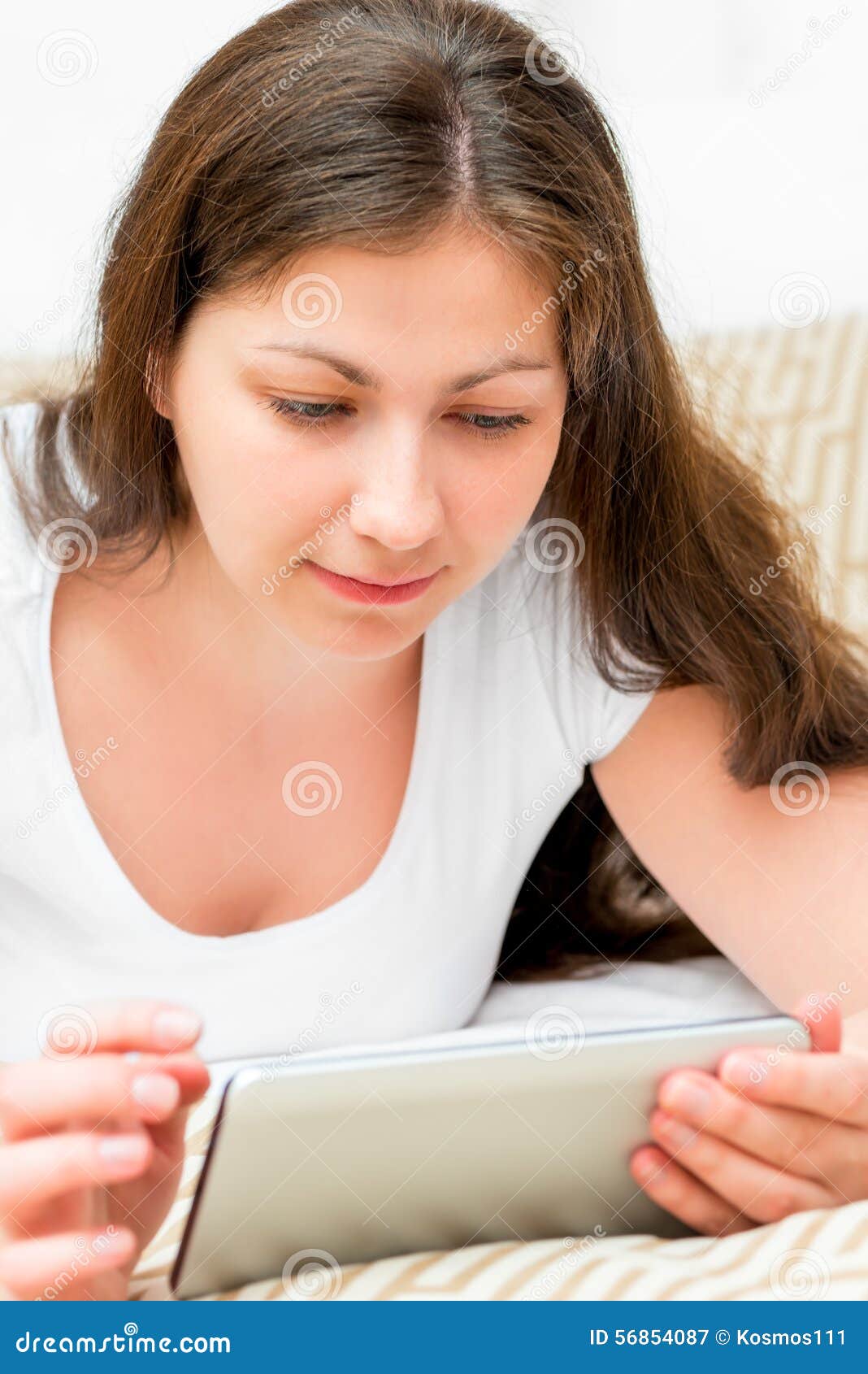 Portrait of a Girl with Tablet Computer Stock Image - Image of indoors ...
