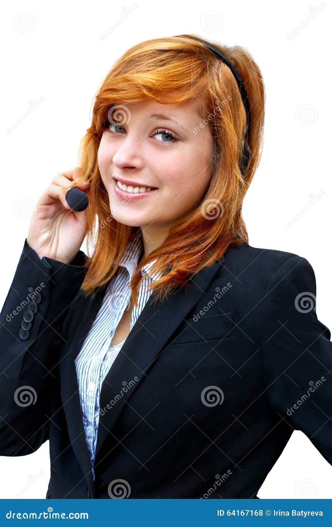 Portrait of a Girl Telecommunications Operator on a White Background ...