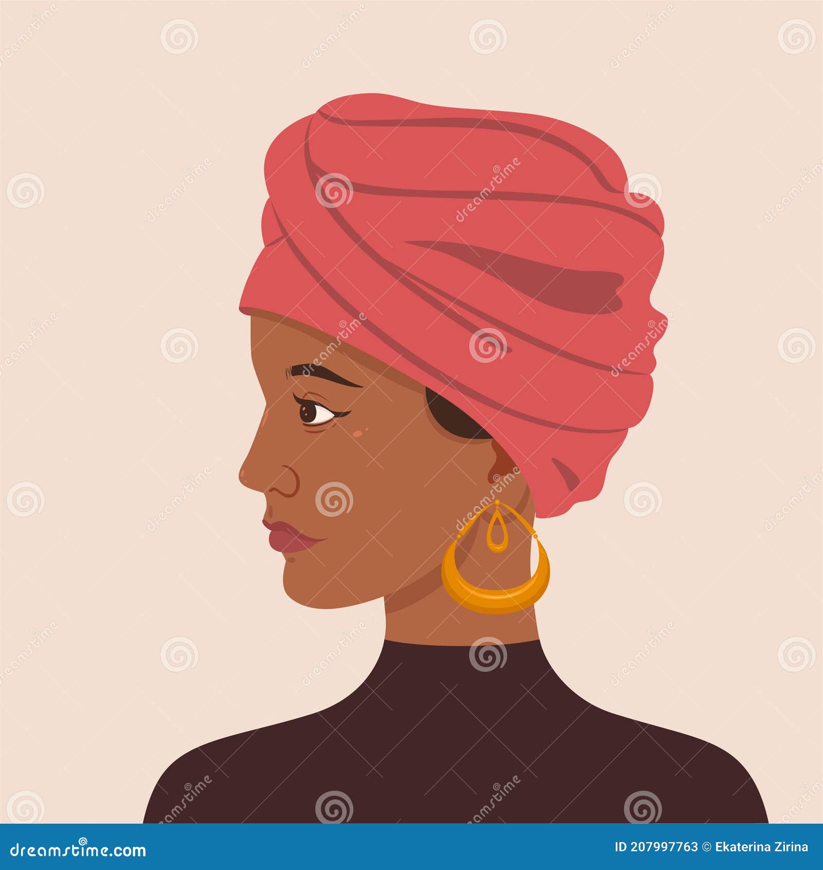 Portrait of a Girl in a Turban. Vector Graphics Stock Illustration ...