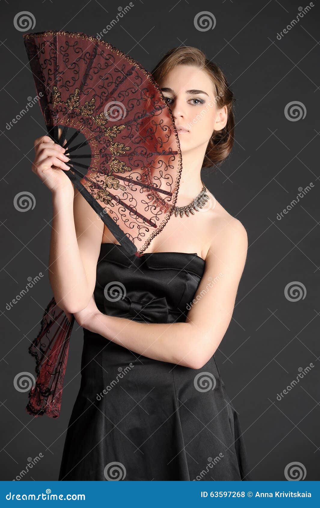 Portrait of a Girl with Two Fans Stock Photo - Image of beauty, hair ...