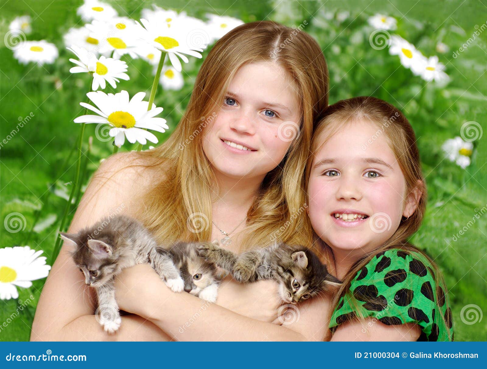 Portrait girls with cats stock photo. Image of girl, young - 21000304