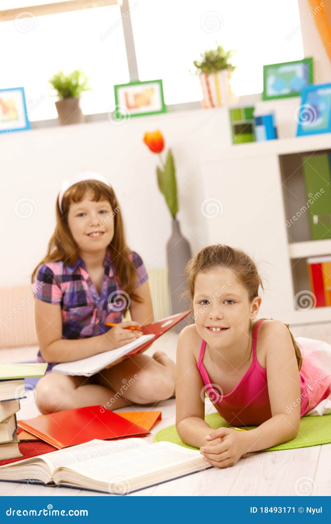 Portrait of Girls Doing Homework Stock Image - Image of child, contact ...