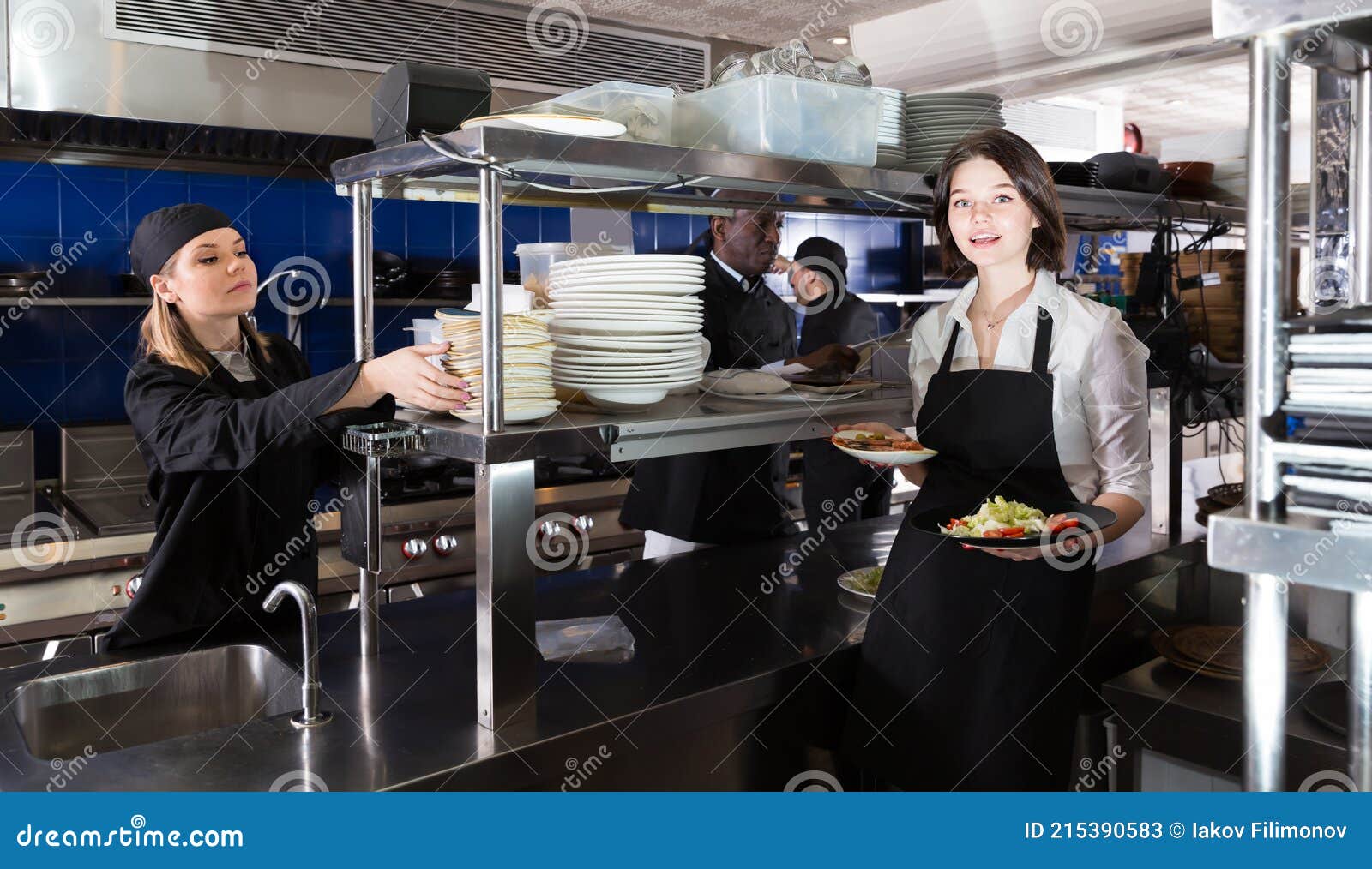 Portrait of Glad Waiter Standing with Order Stock Image - Image of cook ...