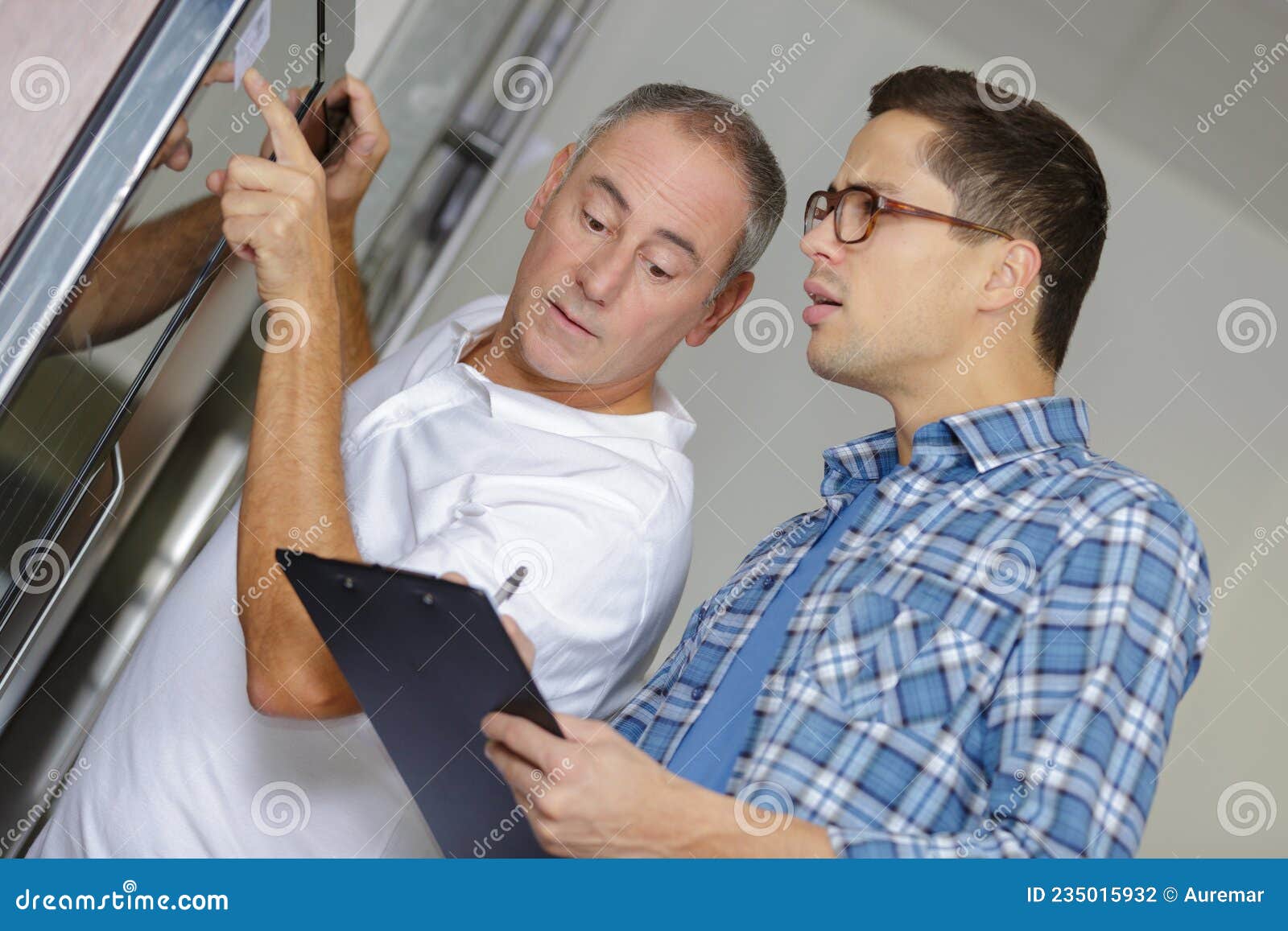 Portrait Glass Fixture Inspector Stock Photo - Image of interior ...